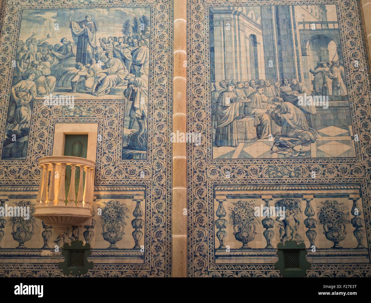 Blue and white tiles covering the walls of Church of St John the ...