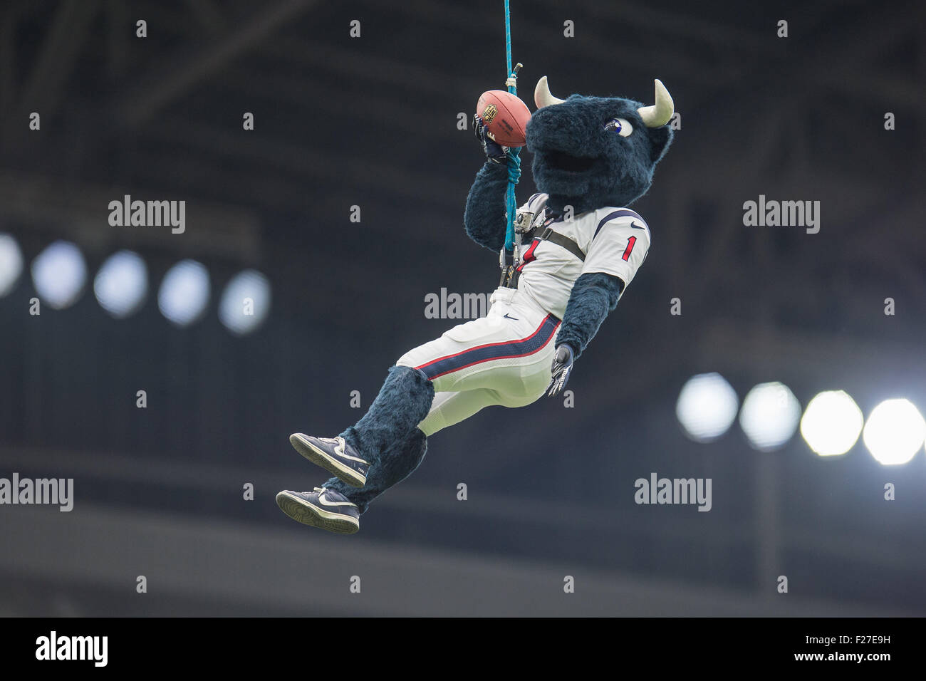 Houston, Texas, USA. 13th Sep, 2015. Houston Texans mascot Toro repels ...