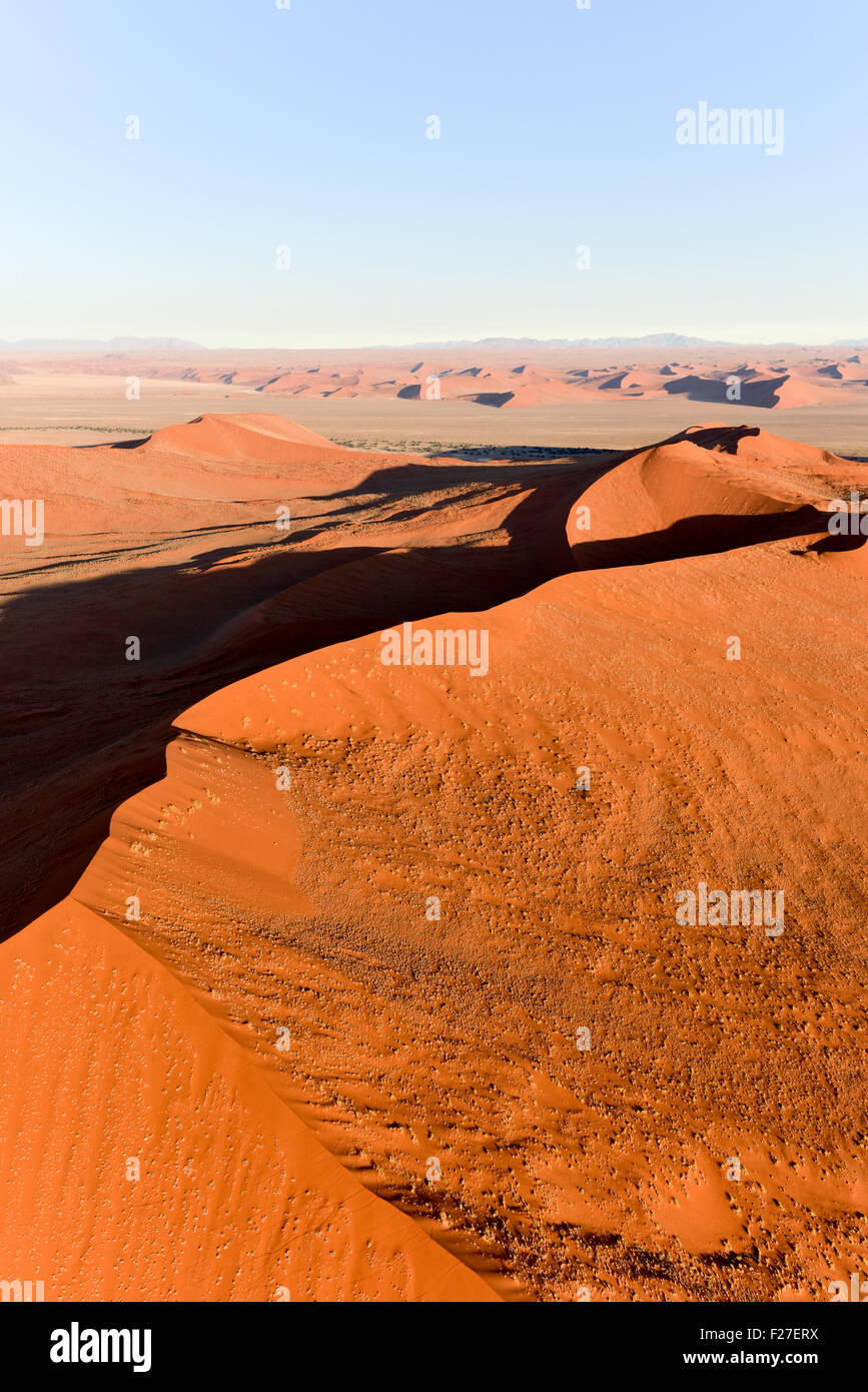 Aerial view of high red dunes, located in the Namib Desert, in the Namib-Naukluft National Park ...
