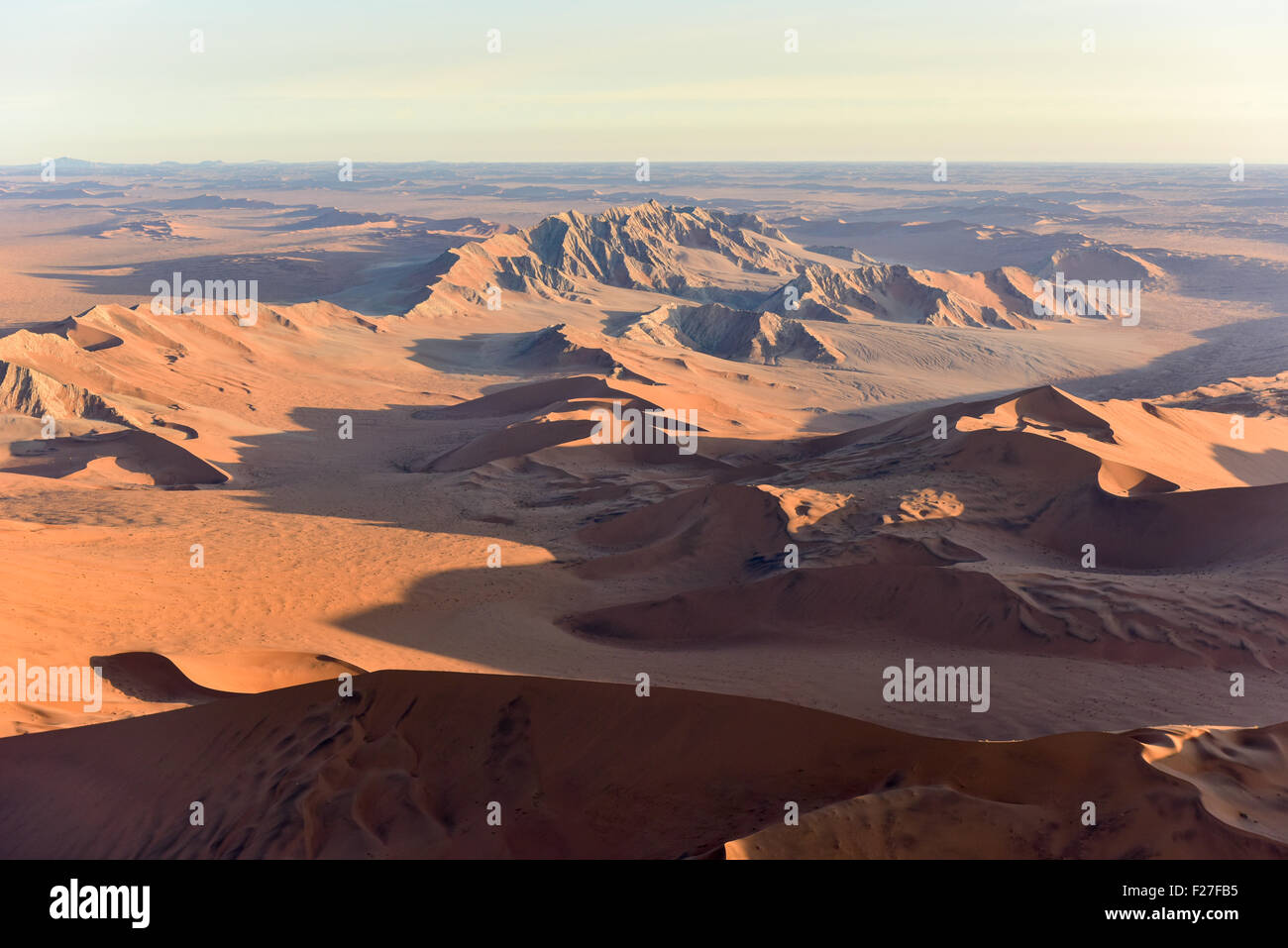 Aerial view of high red dunes, located in the Namib Desert, in the ...