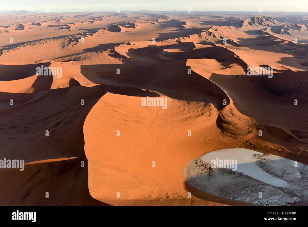 Aerial view of high red dunes, located in the Namib Desert, in the ...