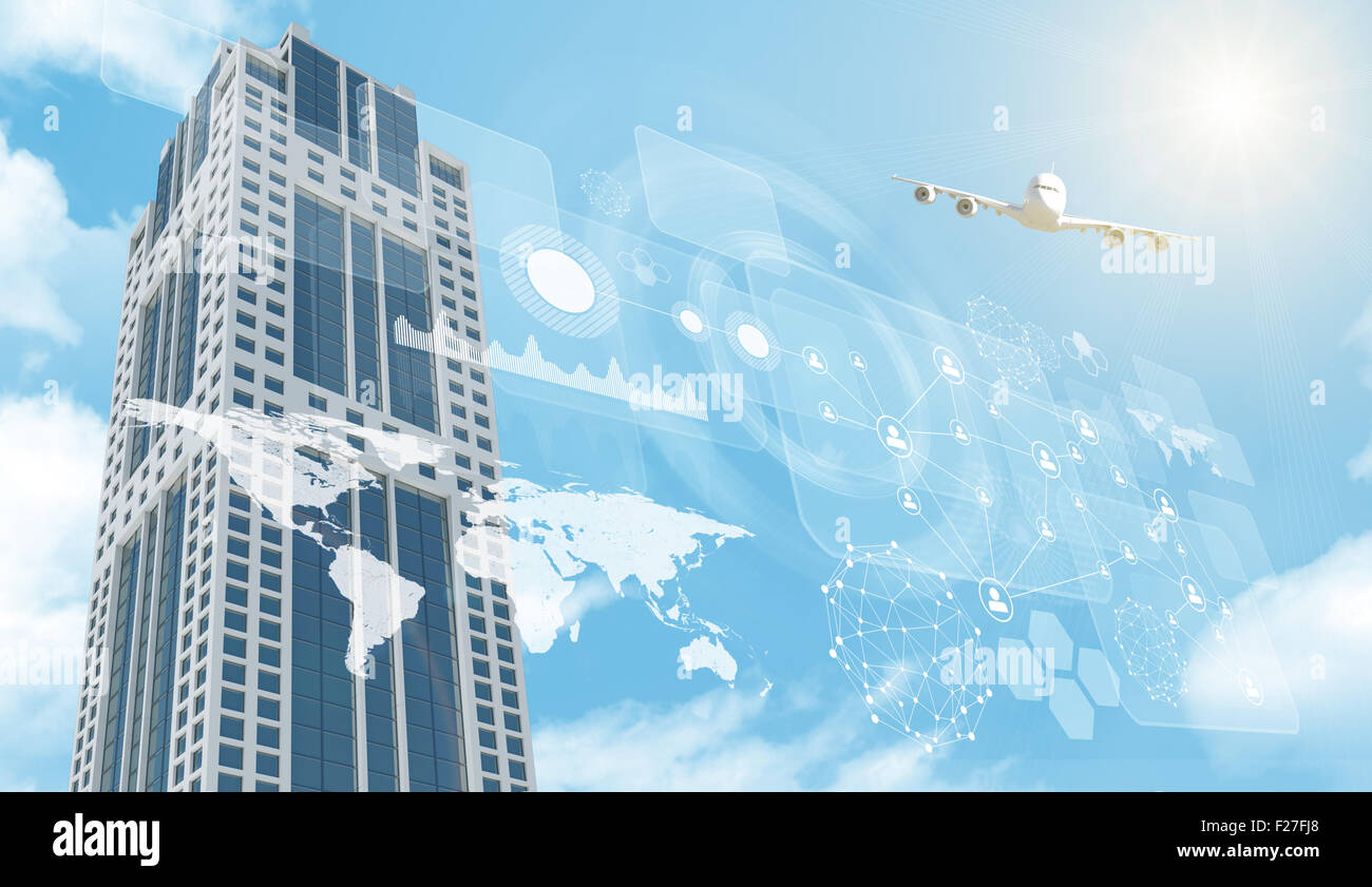 Business center with graphs and world map Stock Photo - Alamy