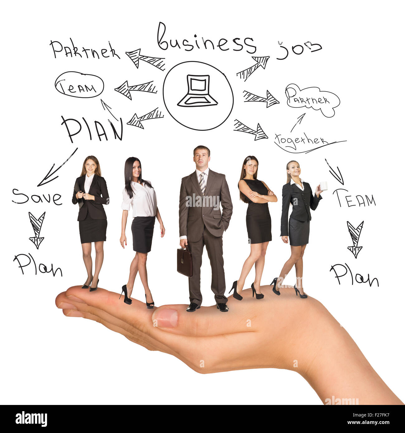 Business people in humans hand with plan Stock Photo - Alamy