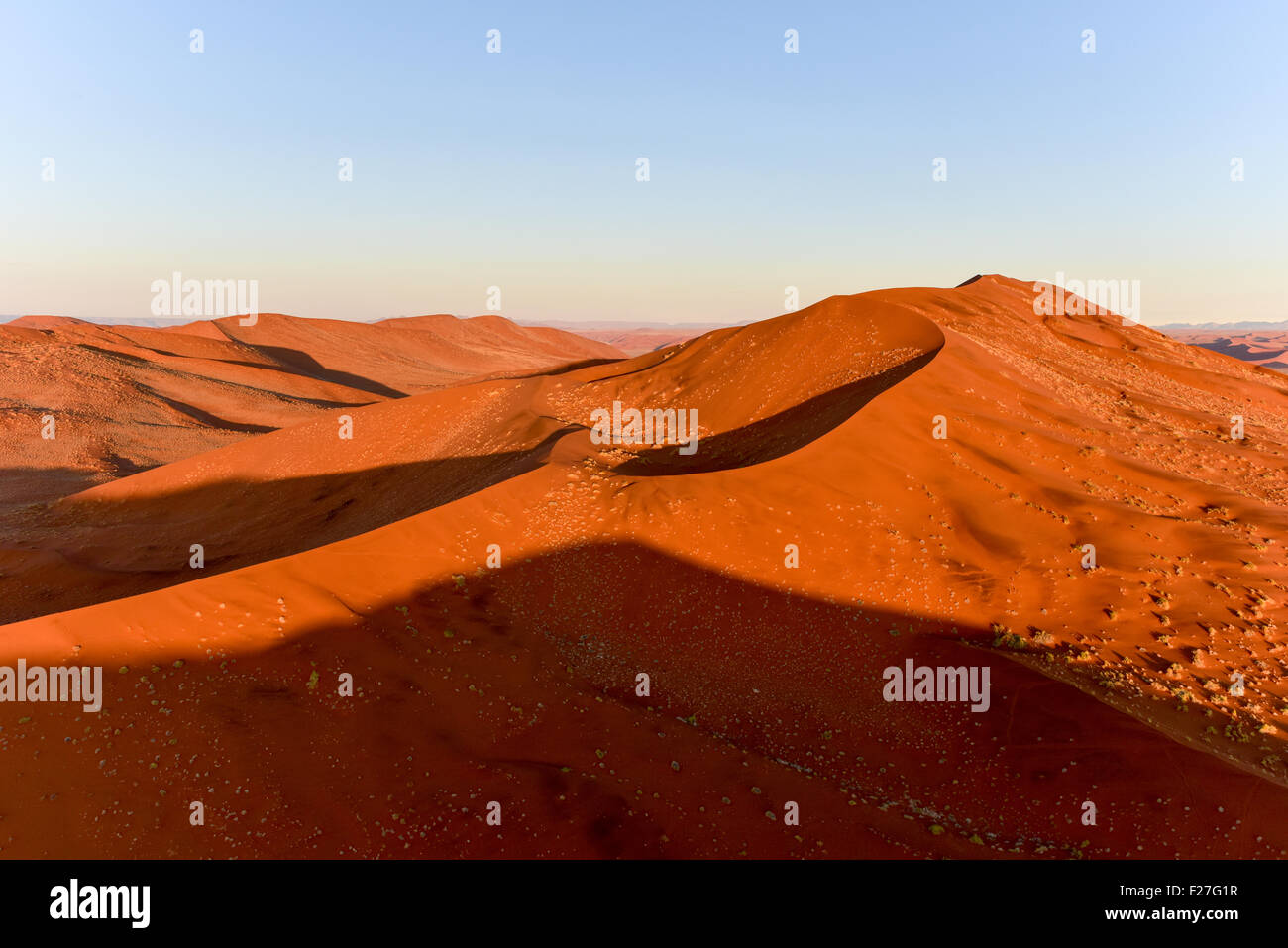 Aerial view of high red dunes, located in the Namib Desert, in the Namib-Naukluft National Park ...
