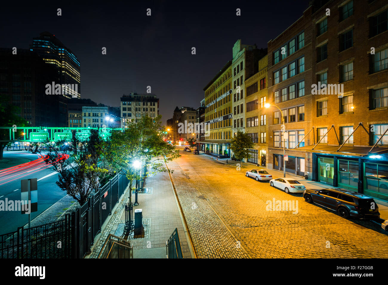 View of Laight Street at night, in Tribeca, Manhattan, New York Stock ...