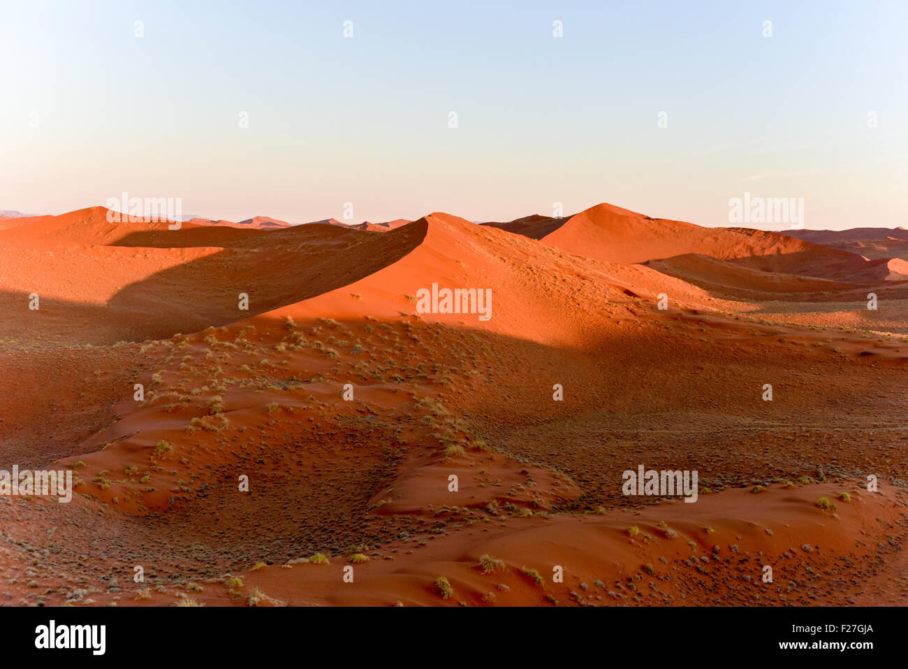 Aerial view of high red dunes, located in the Namib Desert, in the ...