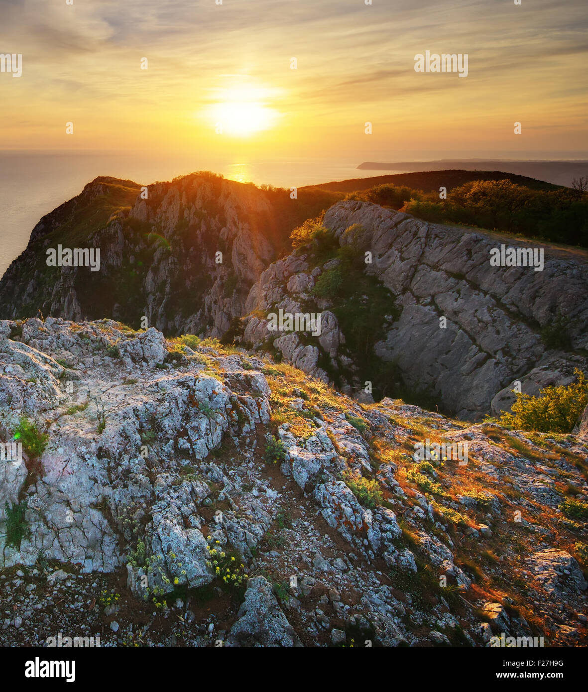 Beautiful landscape. Rock, mountain and sea. Composition of nature ...