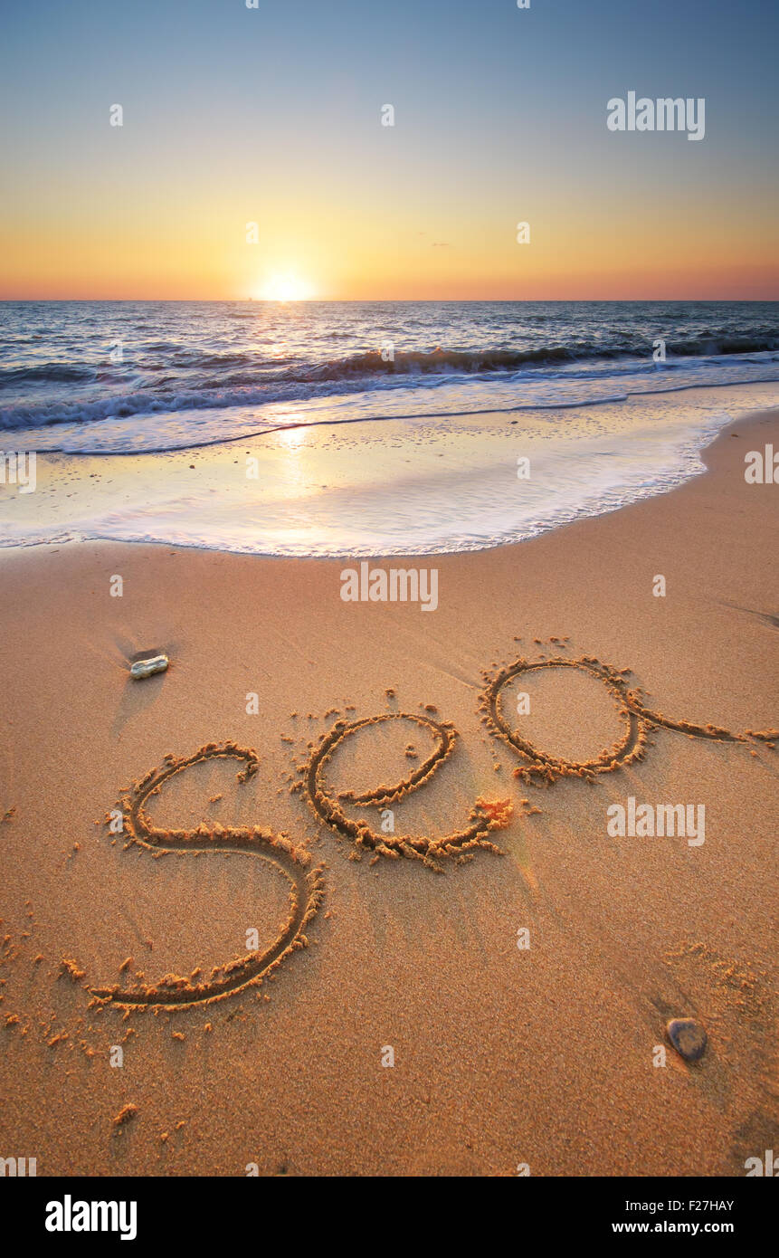 Sea word on the beach. Element of design Stock Photo - Alamy