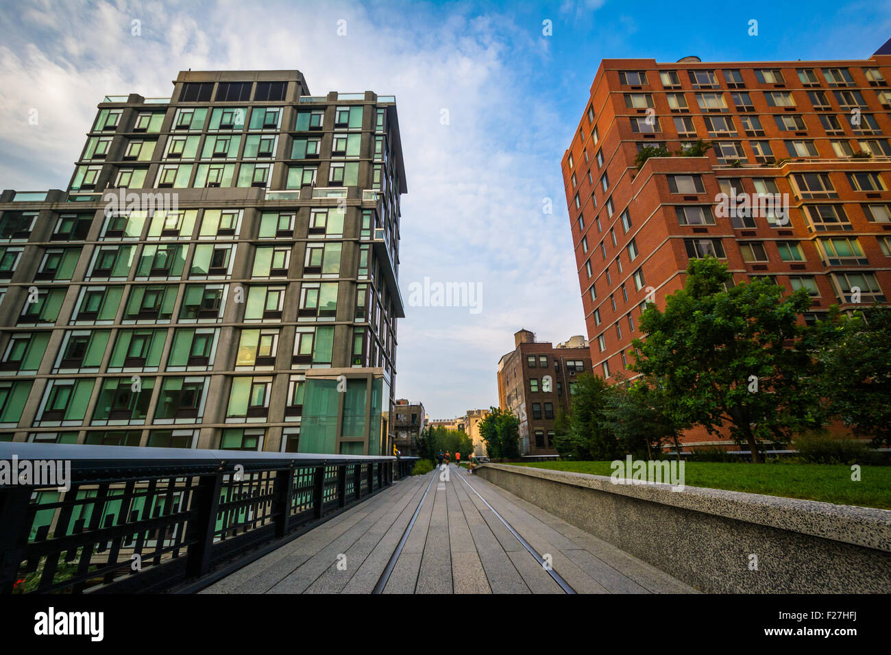 Buildings and walkway on The High Line, in Chelsea, Manhattan, New York ...