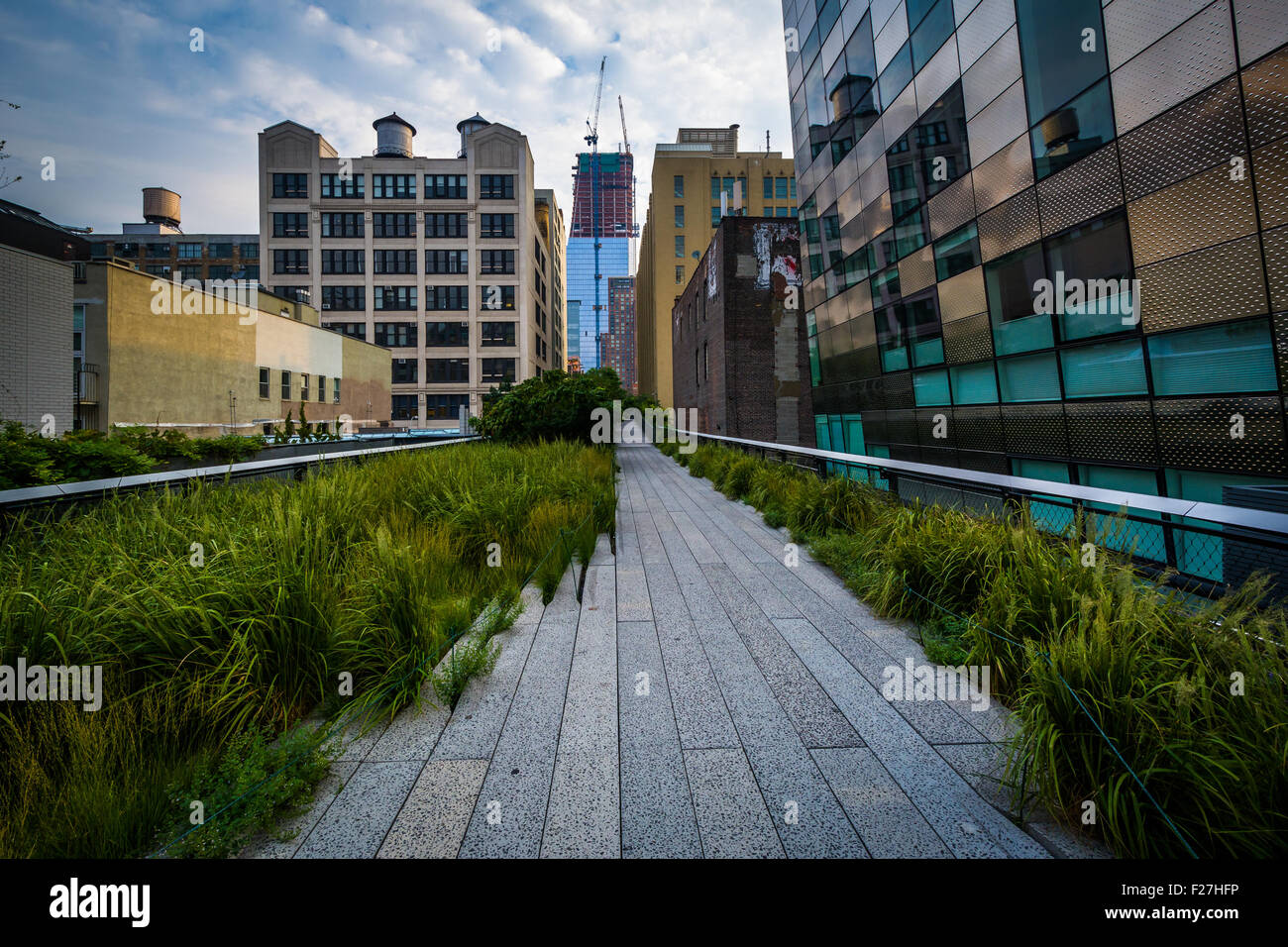 Buildings and walkway on The High Line, in Chelsea, Manhattan, New York ...