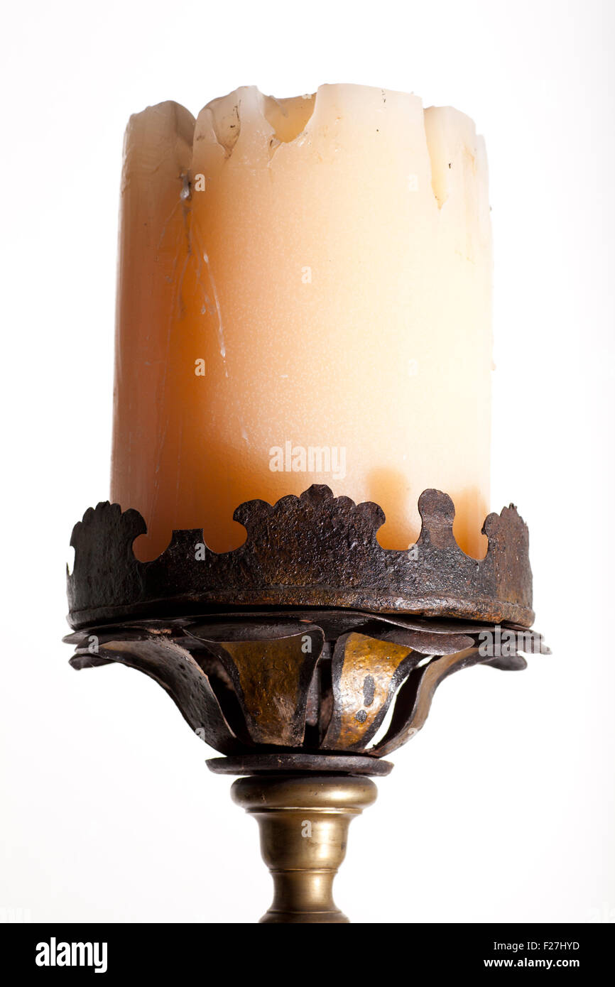 Ancient big candle on white Stock Photo - Alamy