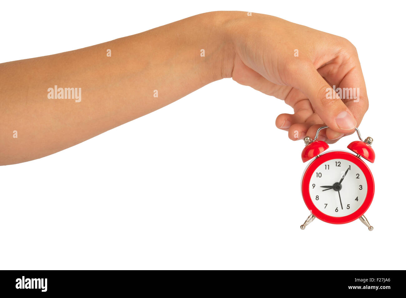 Humans hand holding alarm clock Stock Photo - Alamy