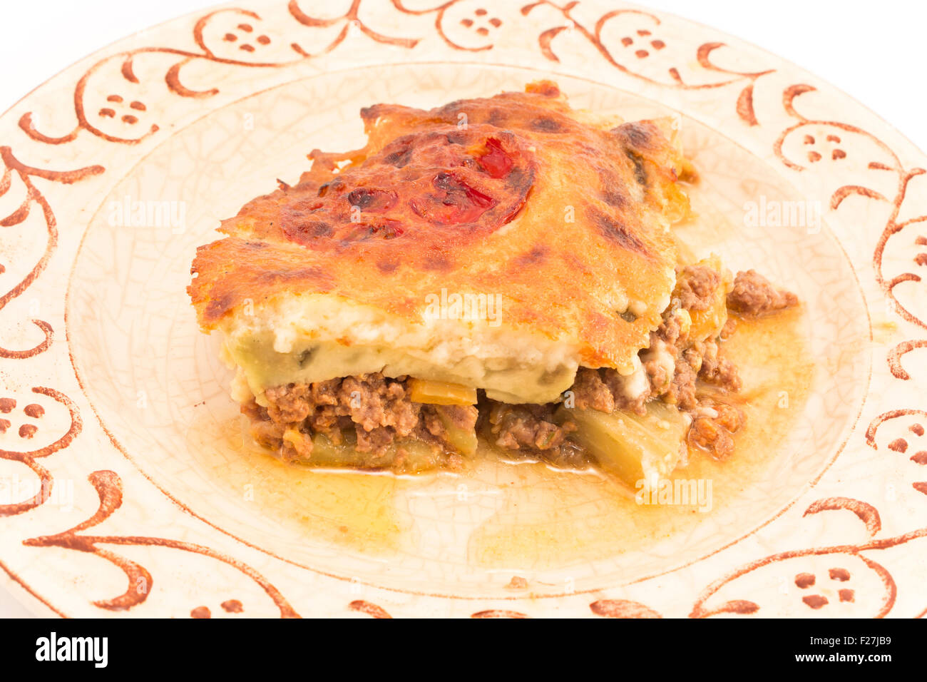 Greece Moussaka of eggplant on a ceramic plate Stock Photo - Alamy