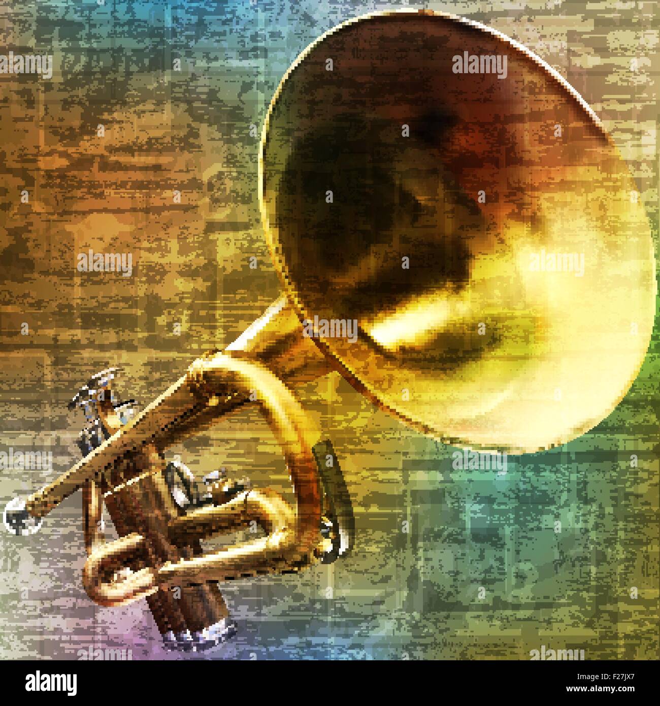 abstract green music grunge background trumpet vector illustration ...