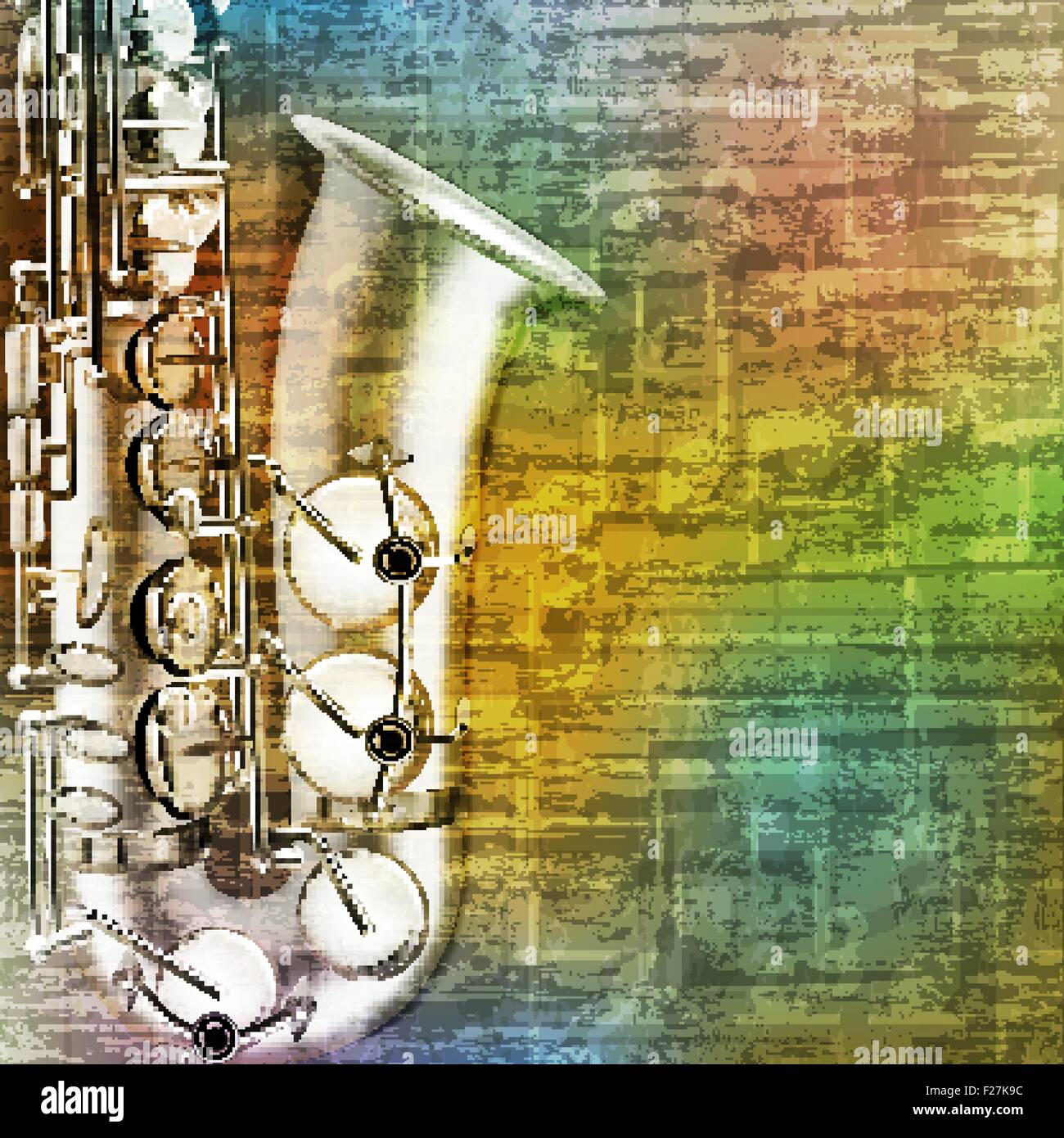 abstract green music grunge background with saxophone vector ...