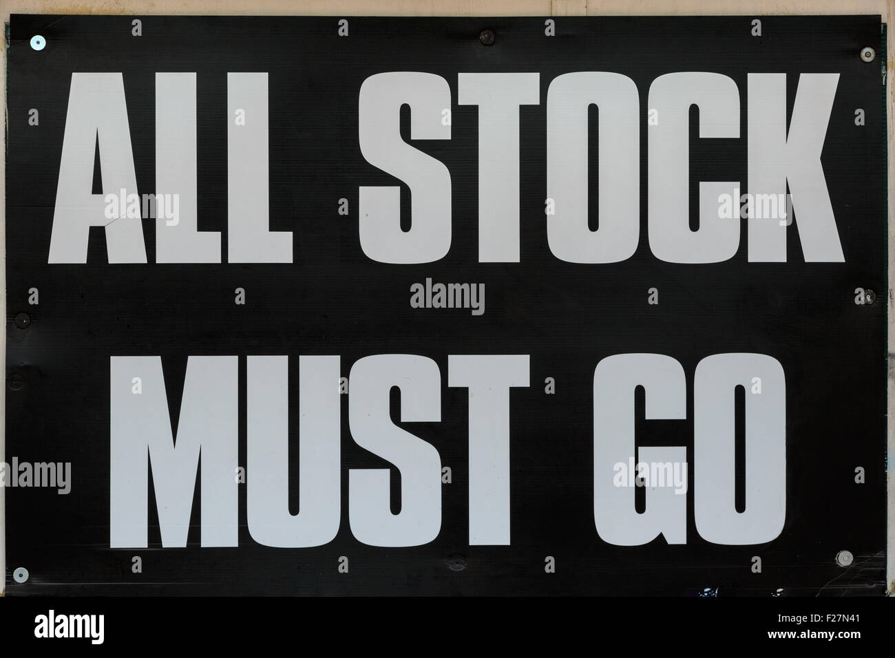 Display sign for sale - all stock must go Stock Photo - Alamy
