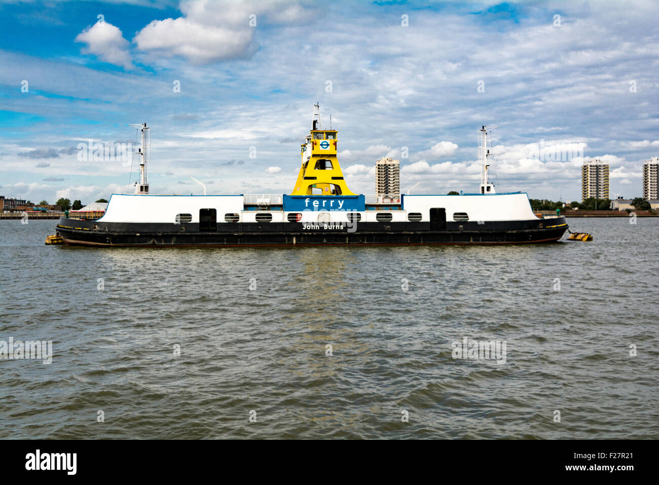 The John Burns Woolwich Ferry anchored on the River Thames between ...