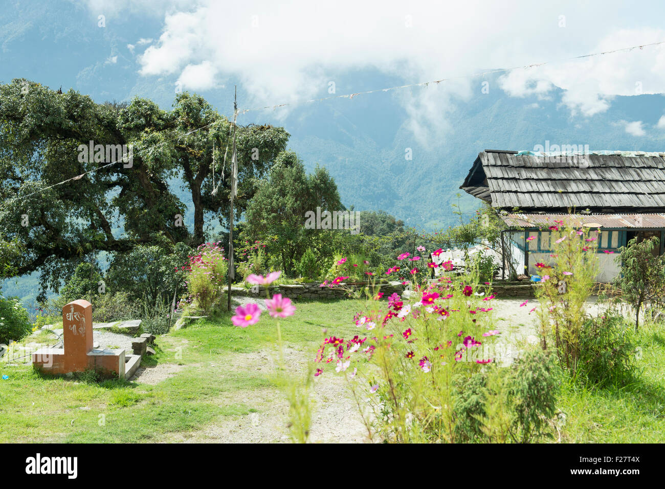 Traditional house in Nepal with Himalayas mountain in background Stock ...