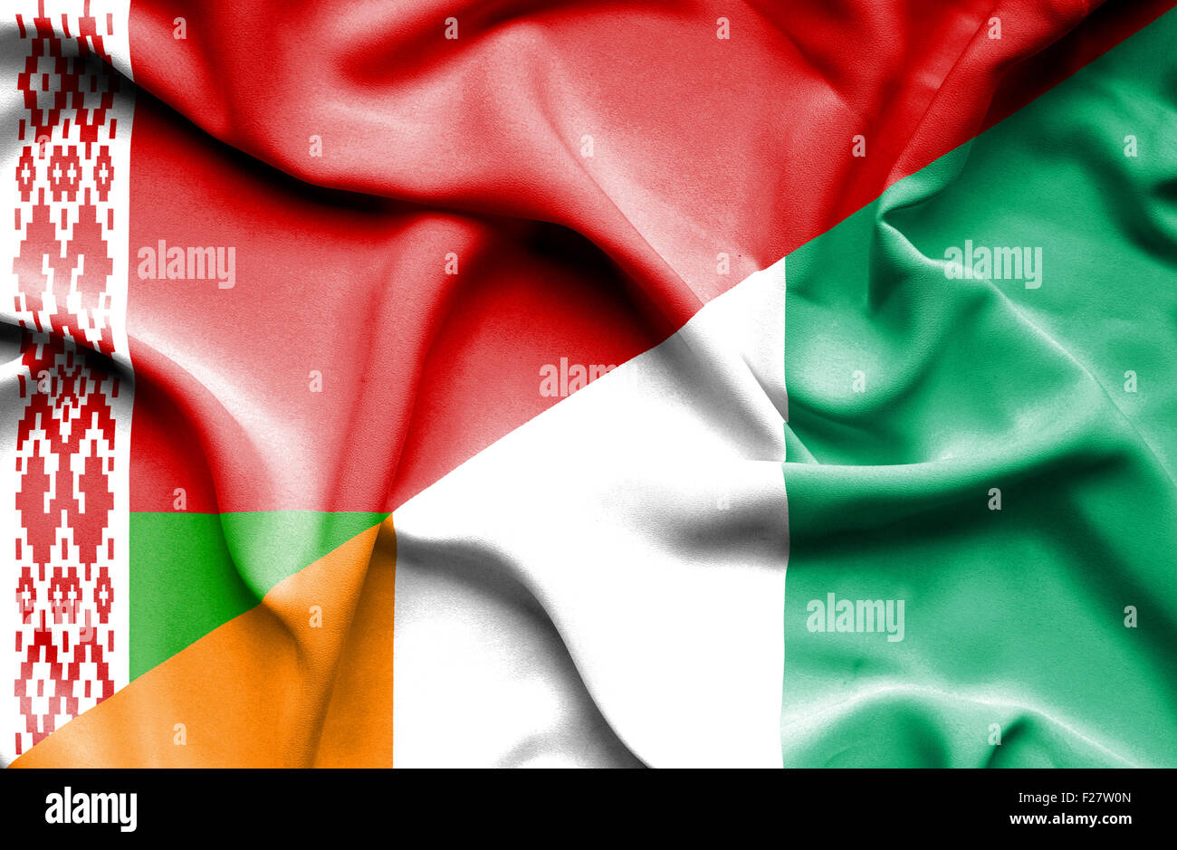 Waving flag of Ivory Coast and Belarus Stock Photo - Alamy