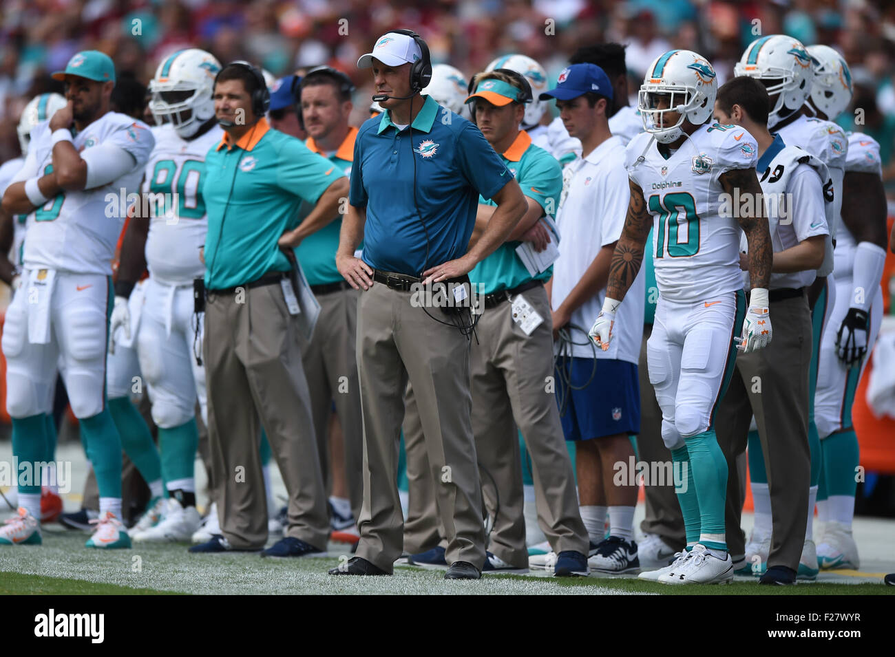 SEP 13, 2015 : Miami Dolphins head coach Joe Philbin stands on the ...