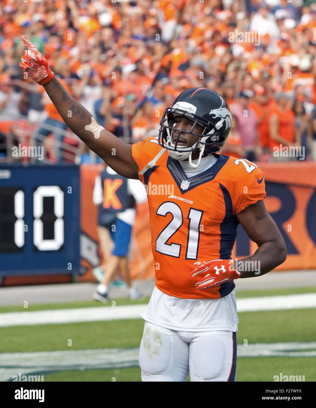 Denver, Colorado, USA. 13th Sep, 2015. Broncos CB AQIB TALIB celebrates ...