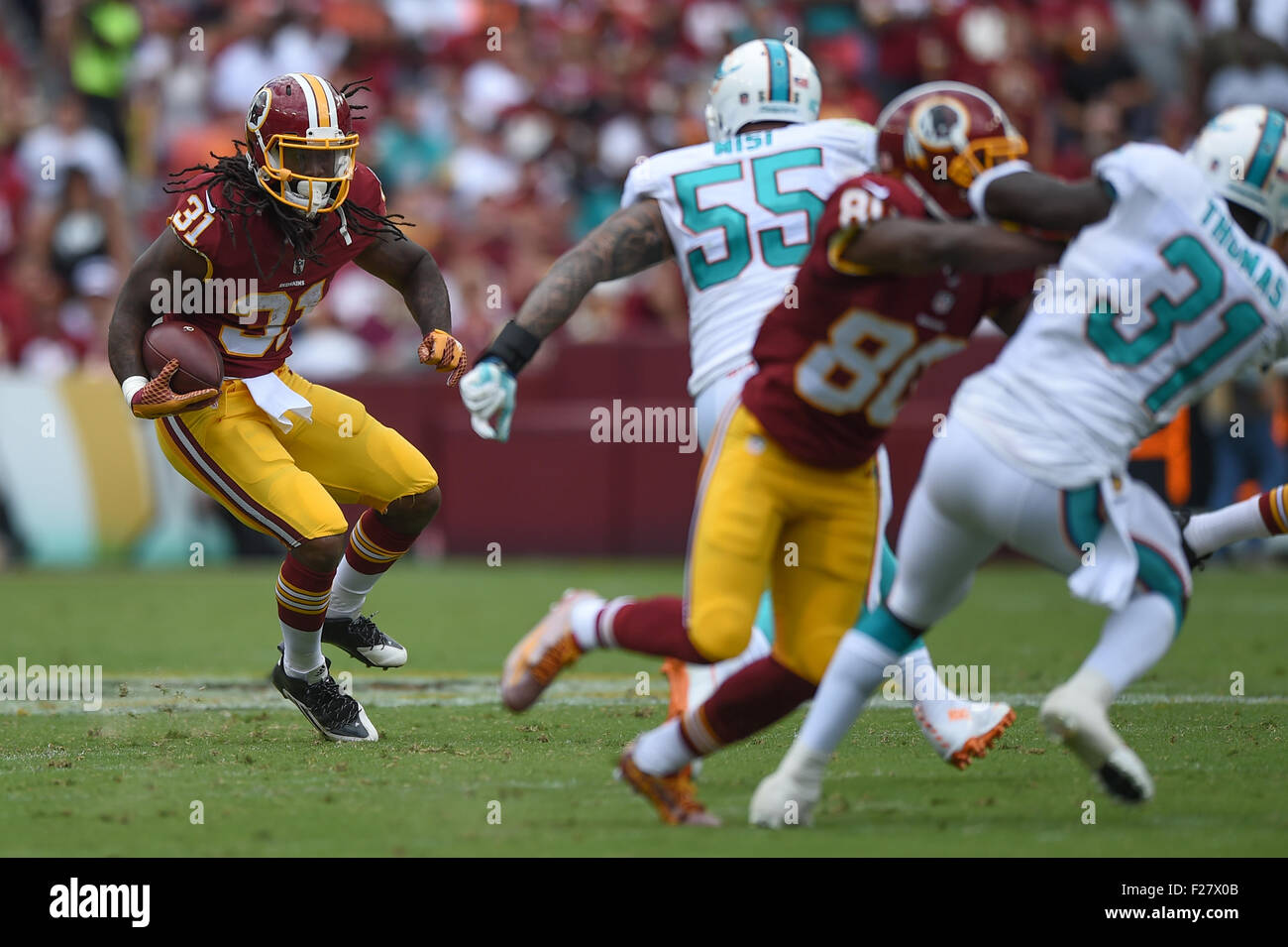 SEP 13, 2015 : Washington Redskins running back Matt Jones (31) rushes ...