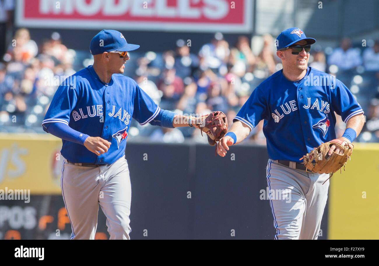New York, NY, USA. 13th Sep, 2015. Blue Jays' RYAN GOINS and CLIFF ...