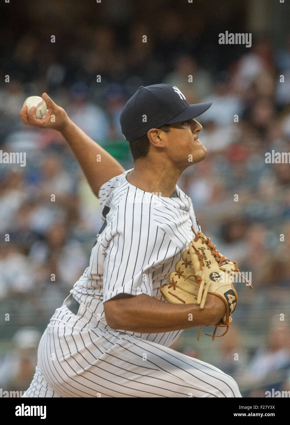 New York, NY, USA. 13th Sep, 2015. Yankees' relief pitcher JAMES PAZOS ...