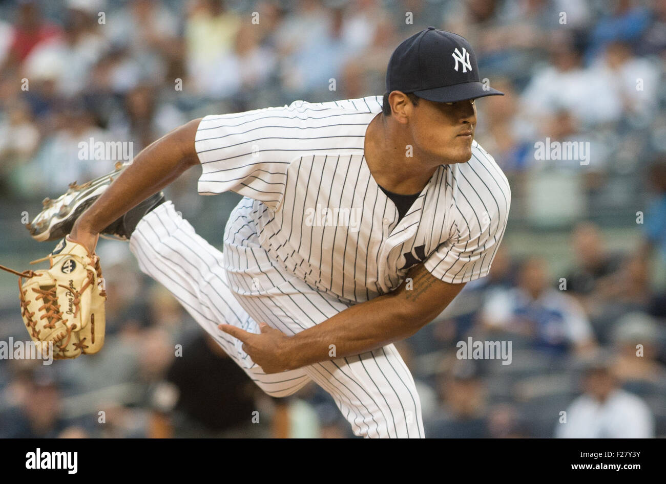 New York, NY, USA. 13th Sep, 2015. Yankees' relief pitcher JAMES PAZOS ...