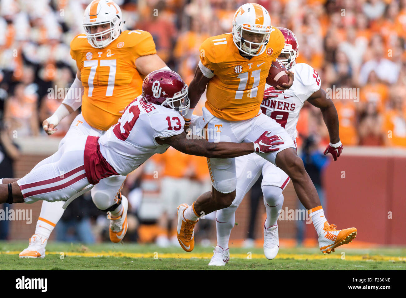 September 12, 2015: Joshua Dobbs #11 of the Tennessee Volunteers runs ...