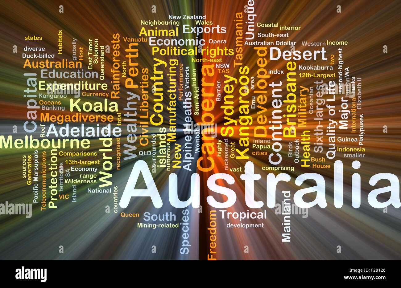 Background concept wordcloud illustration of Australia glowing light ...