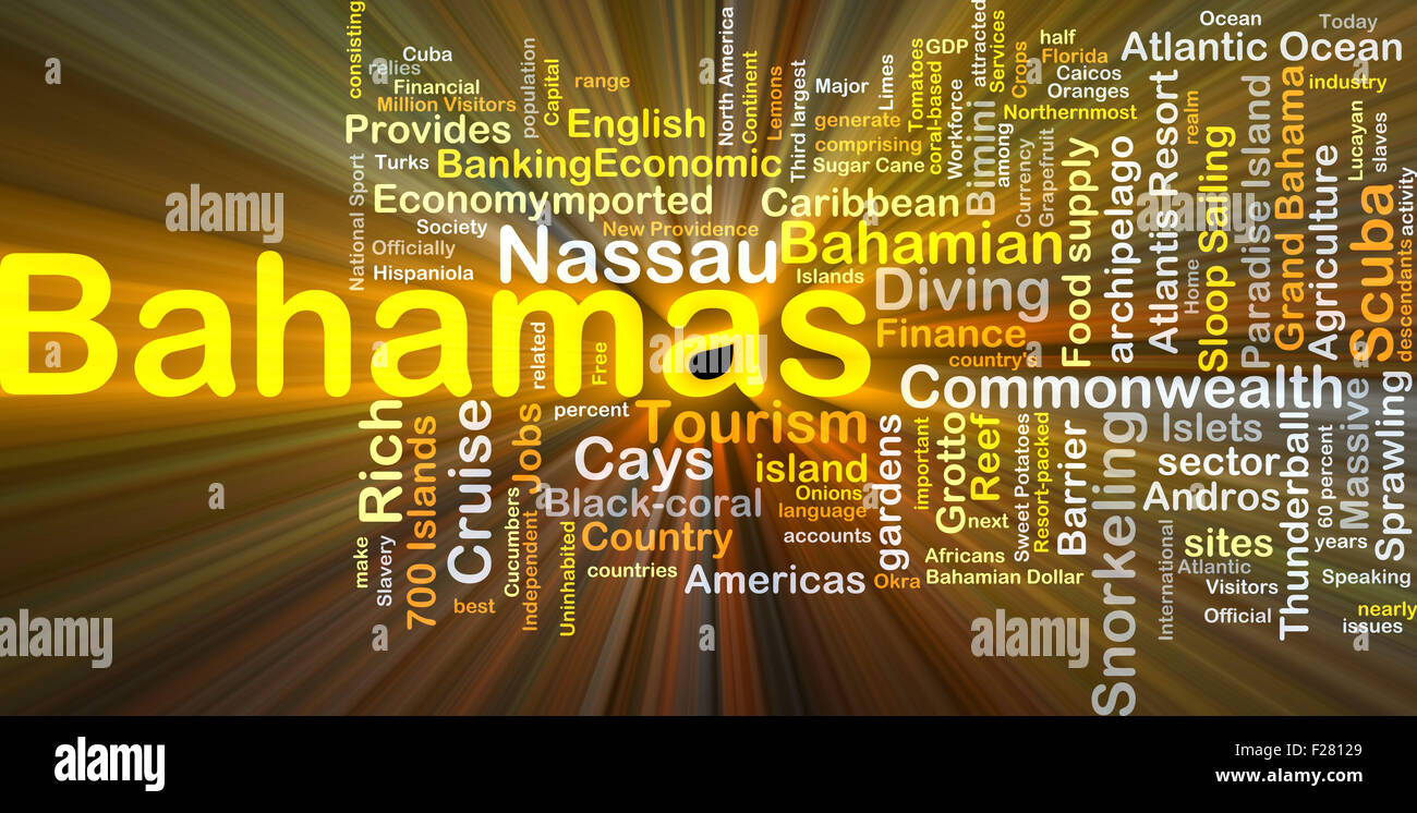 Background concept wordcloud illustration of Bahamas glowing light ...