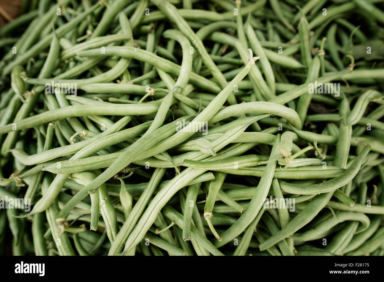 Heap of green beans for sale at market, Puglia, Italy Stock Photo - Alamy