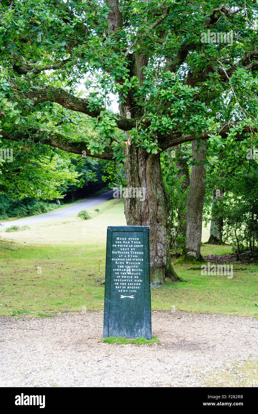 England, New Forest. Rufus memorial stone commemorates the spot of the ...