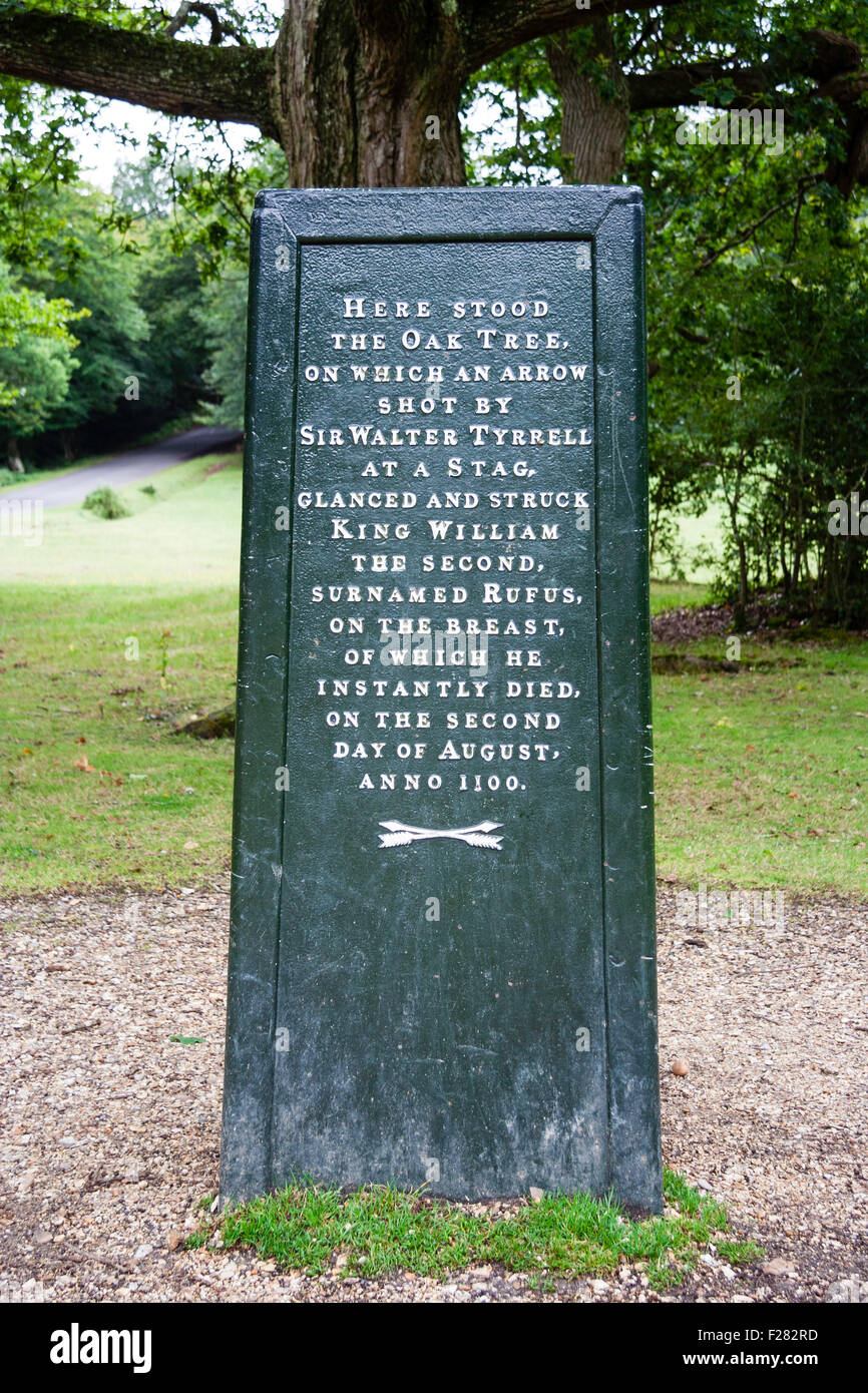England, New Forest. Rufus memorial stone commemorates the spot of the ...