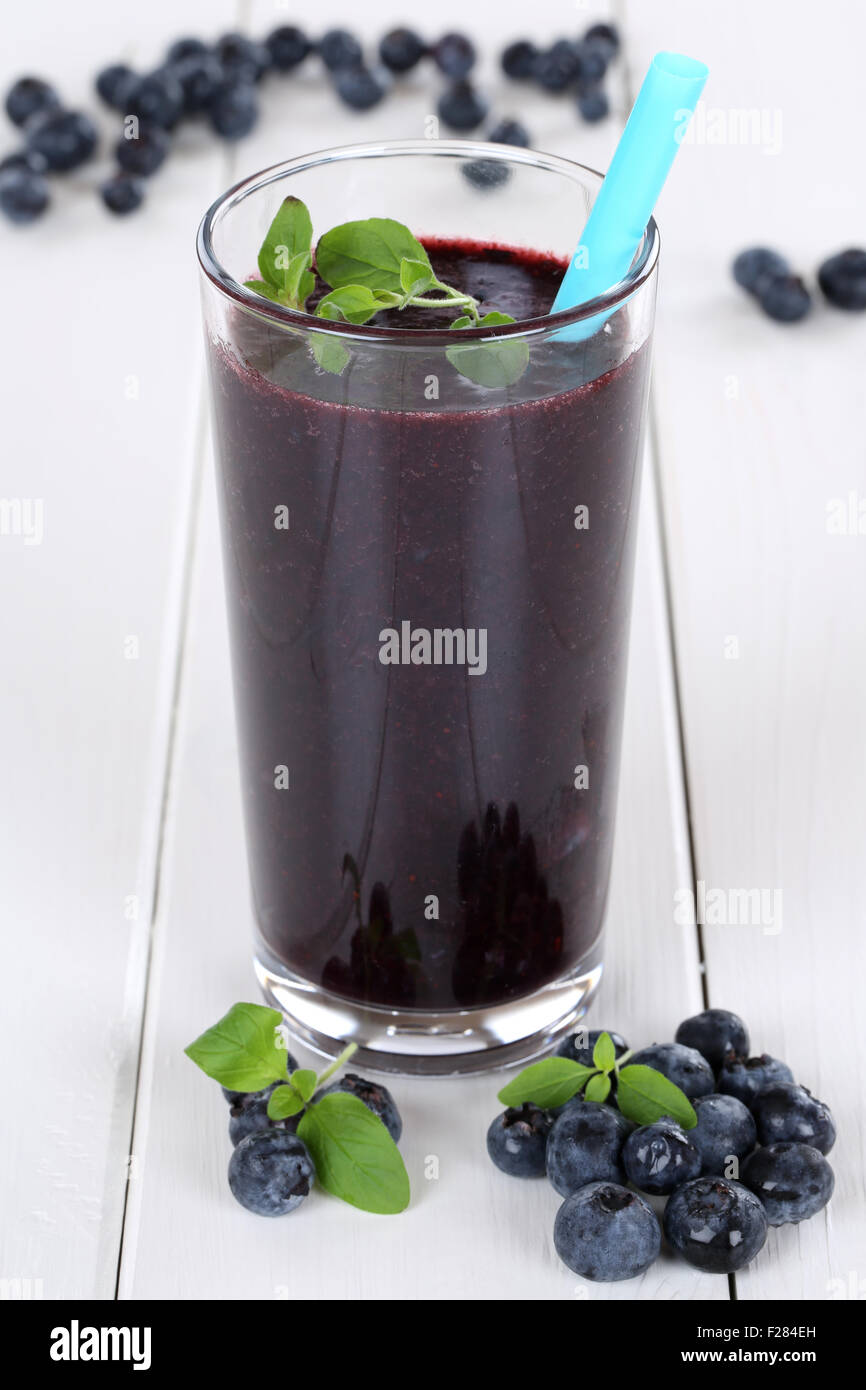 Blueberry smoothie fruit juice with blueberries fruits in summer Stock ...