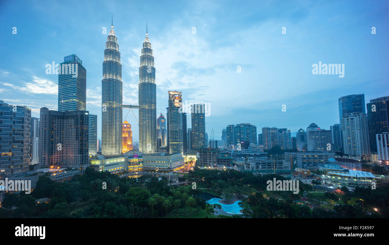 he petronas twin towers klcc at sunset blue hour seen from the traders ...