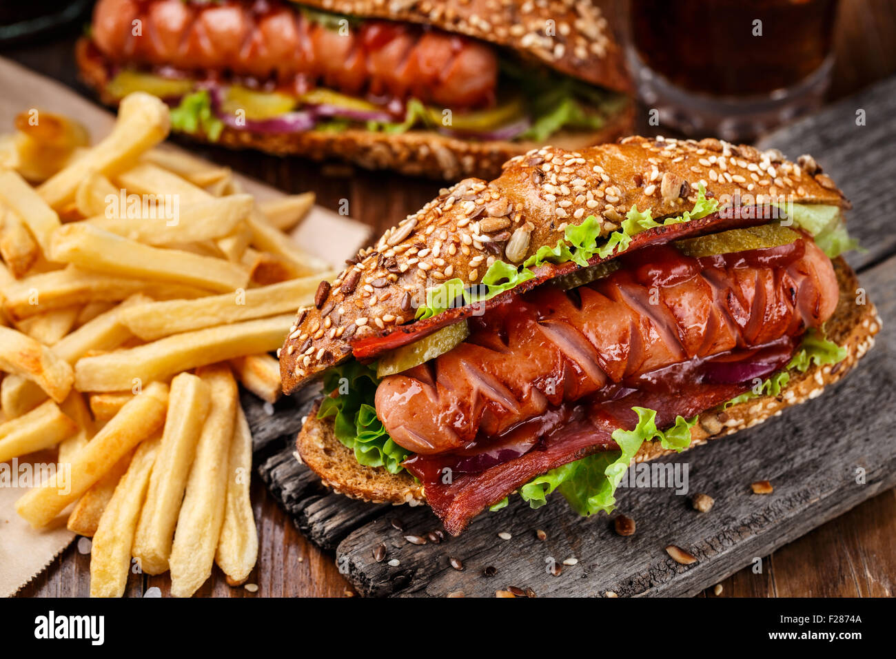 Barbecue grilled hot dog Stock Photo - Alamy