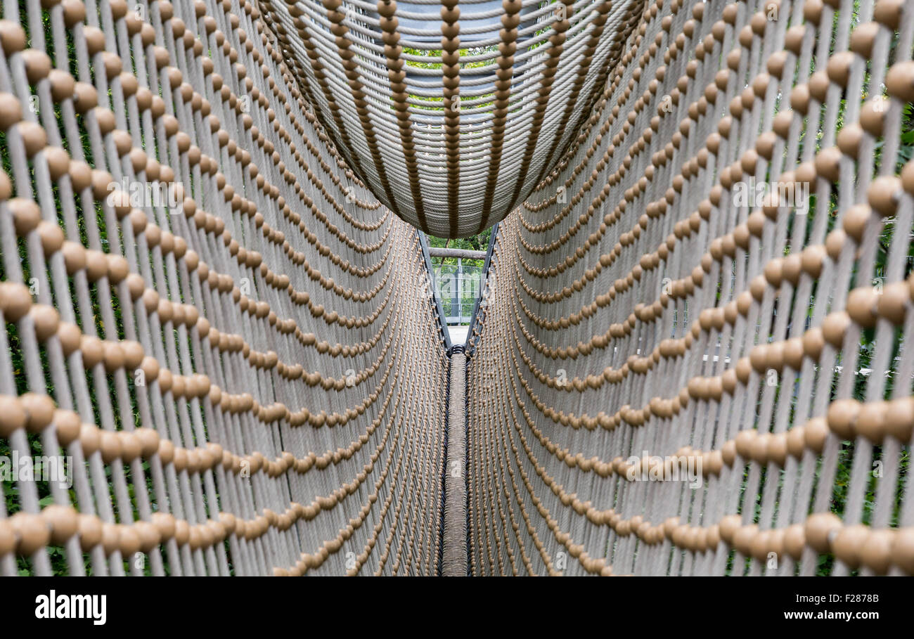 Rope tunnel, climbing feature in a park, Eisenach, Thuringia, Germany ...