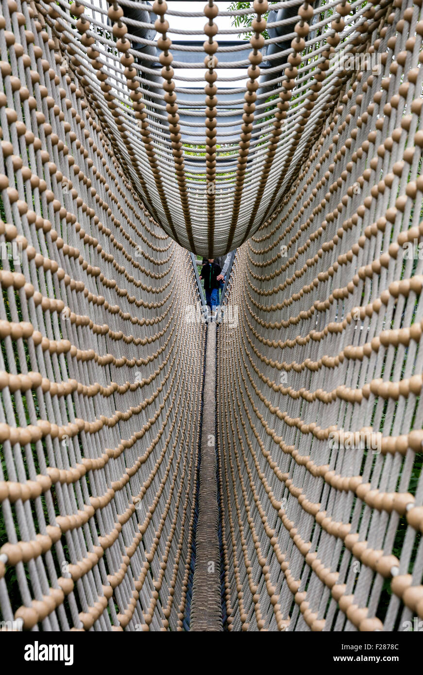 Rope tunnel, climbing feature in a park, Eisenach, Thuringia, Germany ...