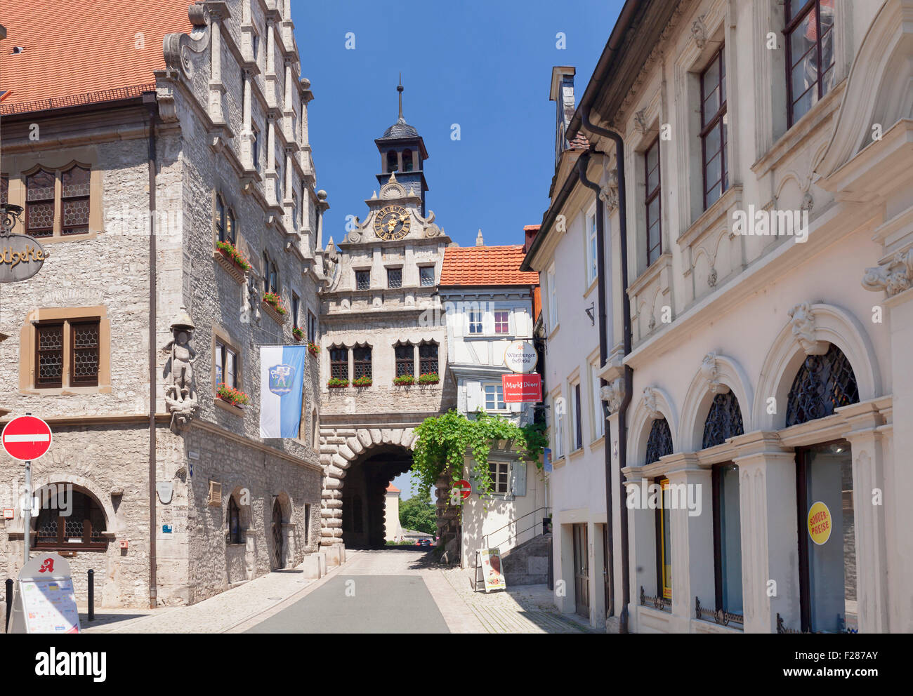 Main gate and City Hall, Marktbreit, Lower Franconia, Bavaria, Germany ...