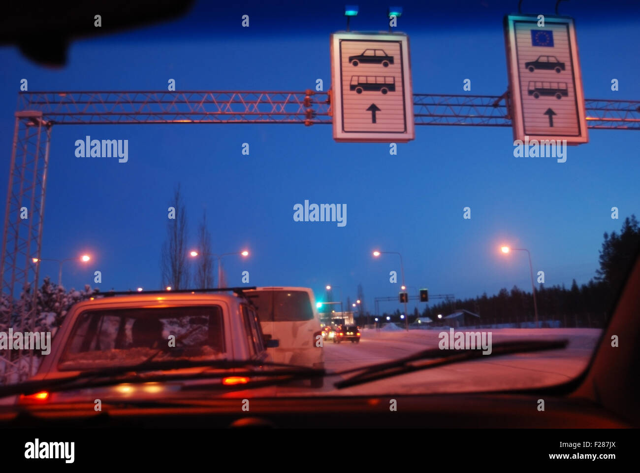 at the border crossing point of European Union, night Stock Photo - Alamy