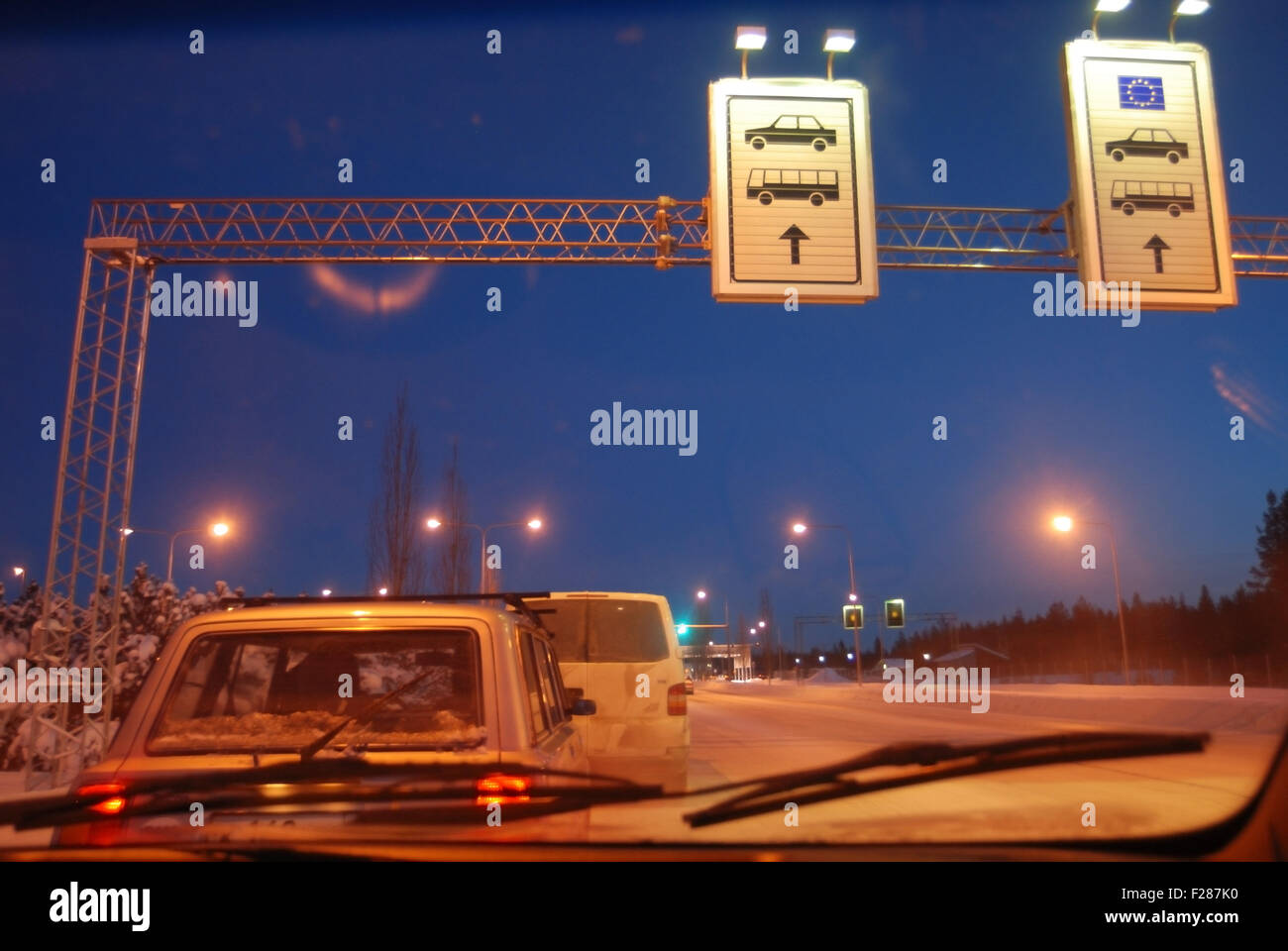 at the border crossing point of European Union, night Stock Photo - Alamy