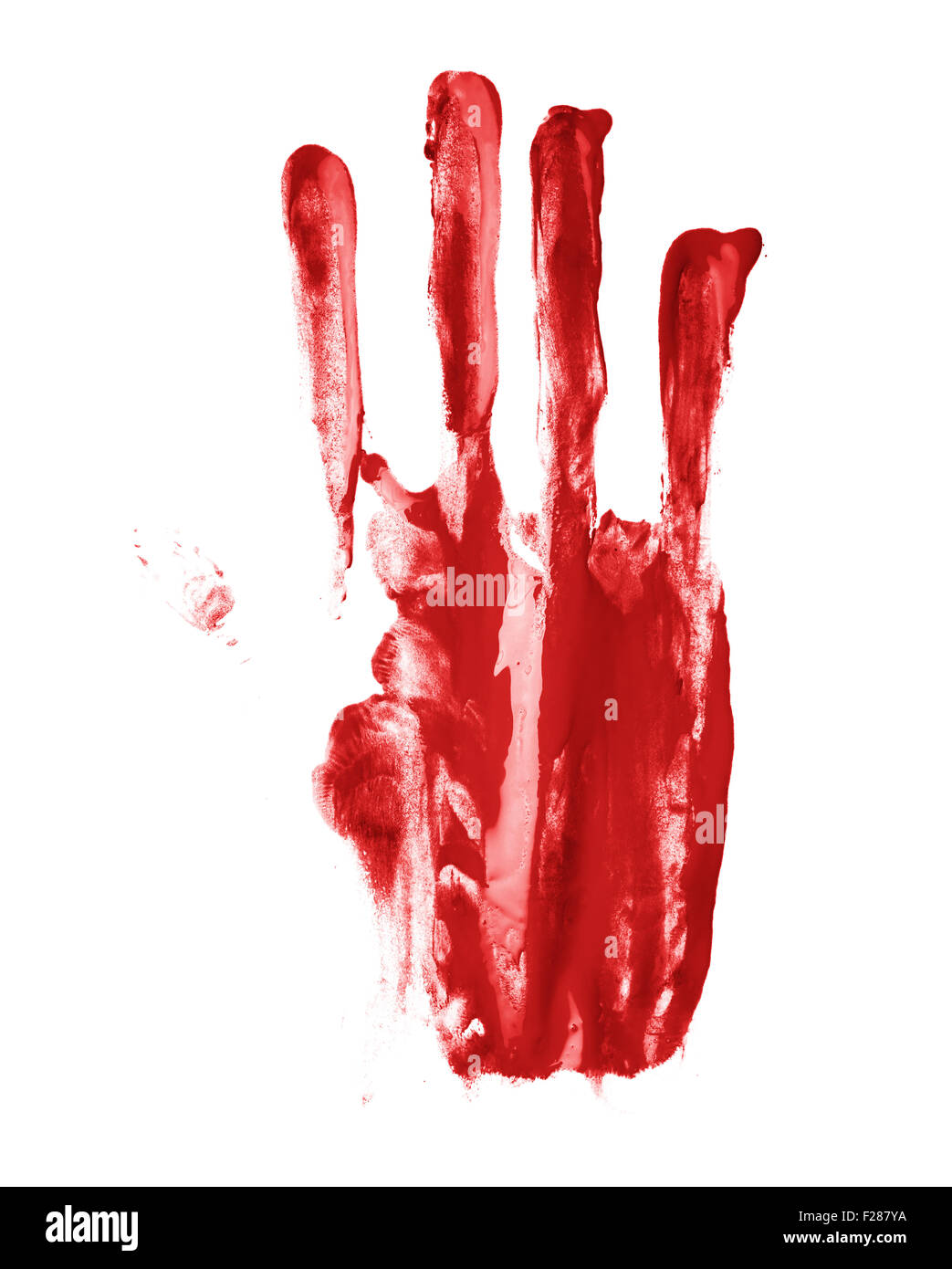 Handmade hand palm smeared oil paint print isolated over the white ...