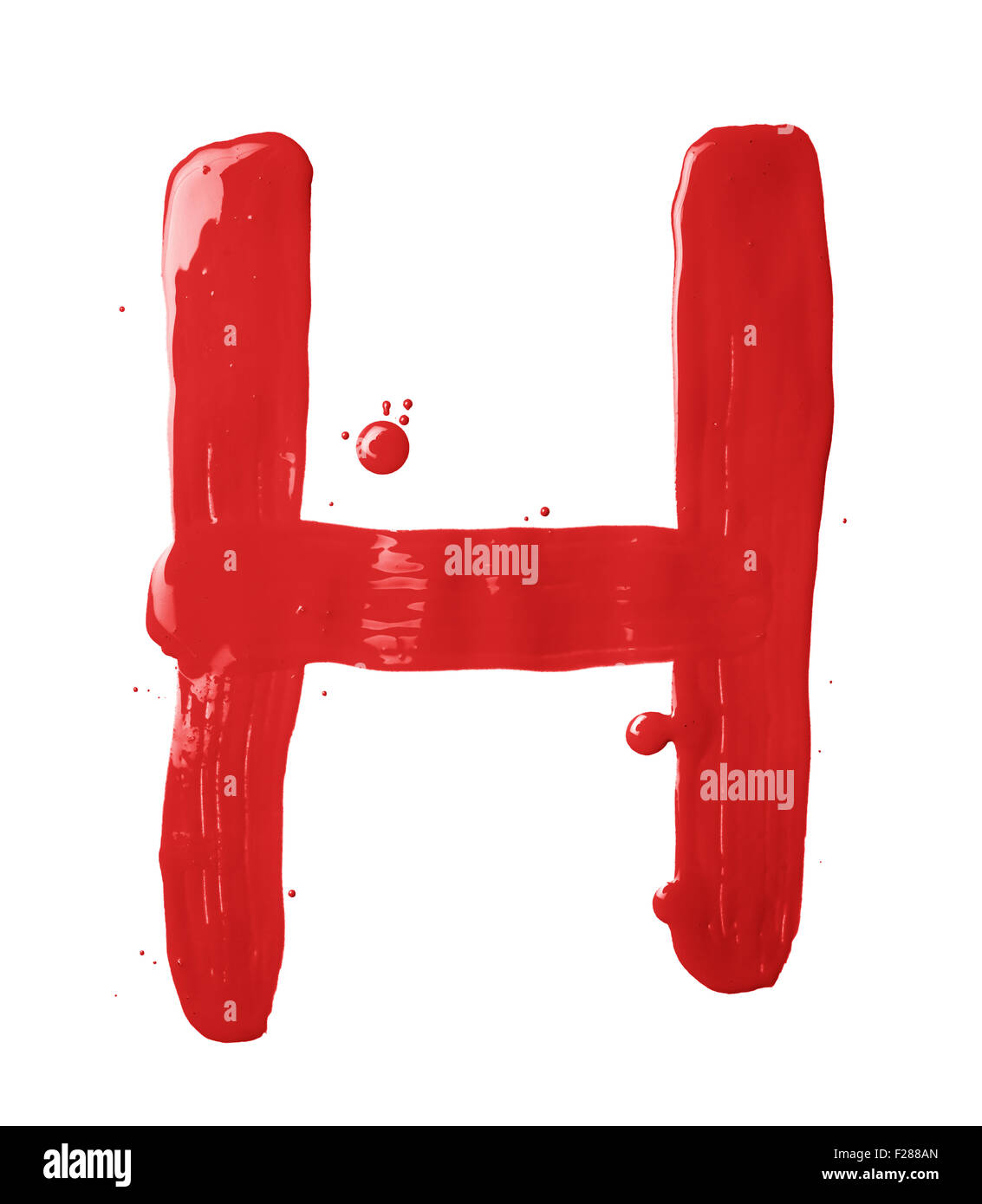 Letter H character hand drawn with the oil paint brush strokes ...