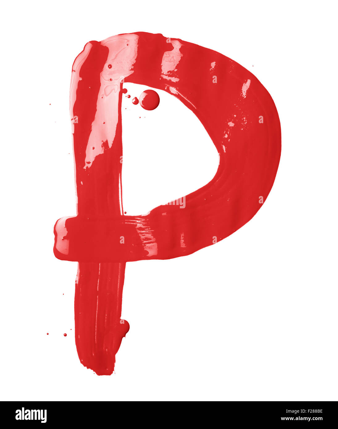 Letter P character hand drawn with the oil paint brush strokes ...