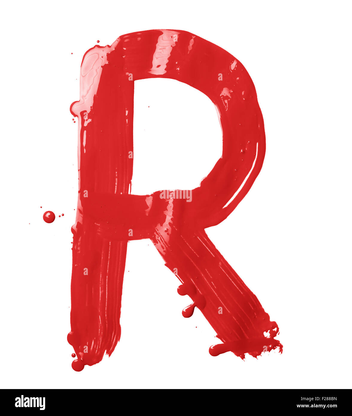 Letter R character hand drawn with the oil paint brush strokes ...