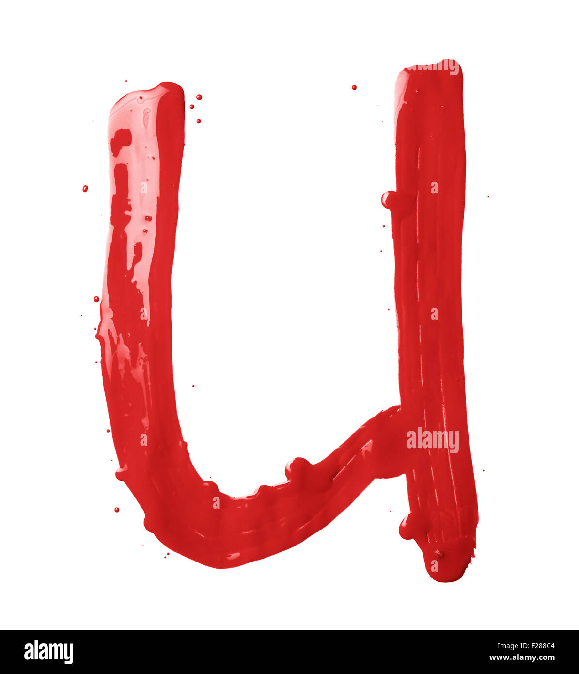 Letter U character hand drawn with the oil paint brush strokes ...