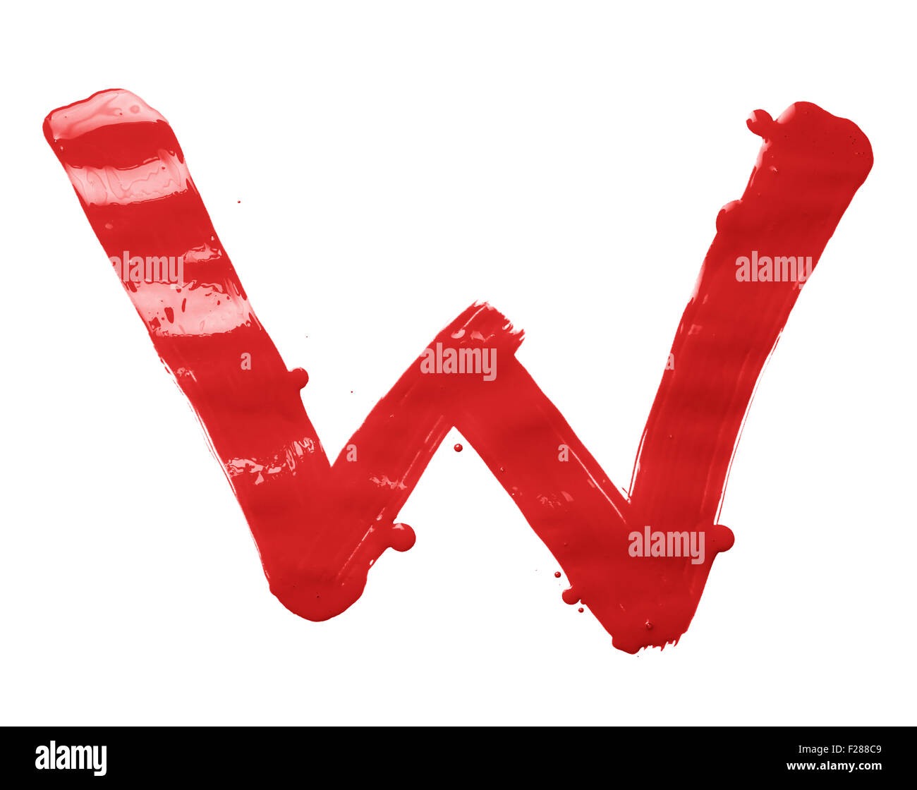 Letter W character hand drawn with the oil paint brush strokes ...