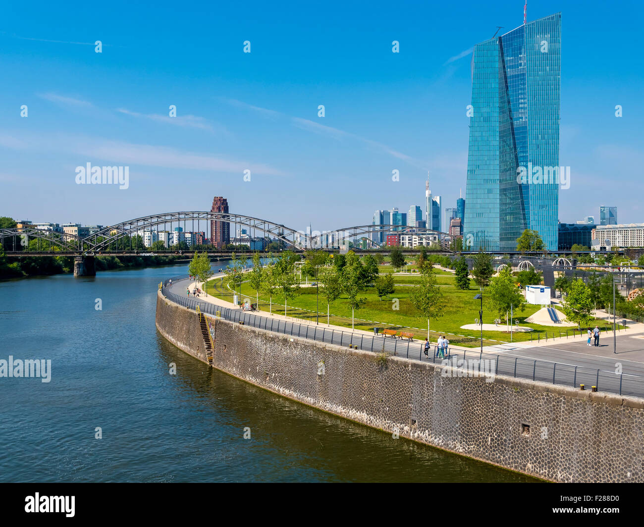 View of the new European Central Bank, ECB, with Harbour Park, skyline ...